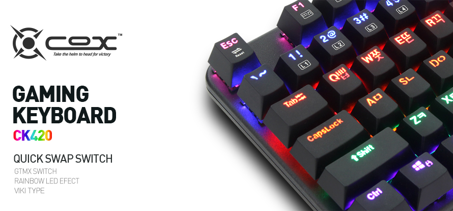 [COX] 유선 기계식 키보드 CK420 축교환 레인보우 LED 적축 (블랙)