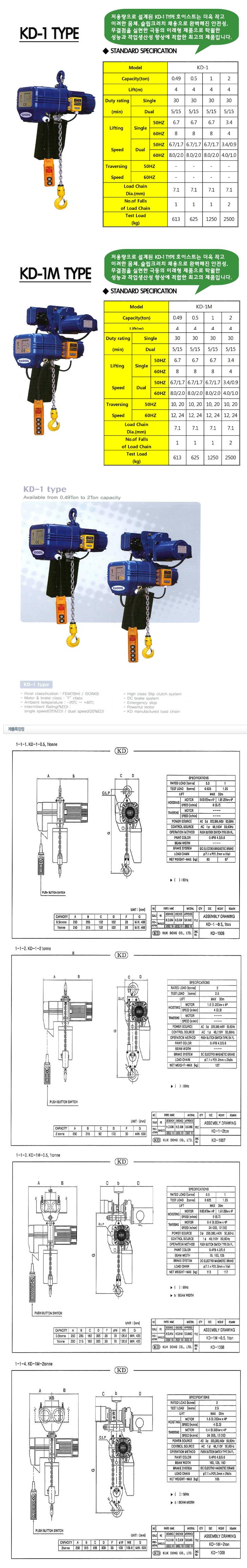 [극동] 상하작동 2 SPEED 전동 호이스트 KDT-1 0.5T (기본체인 4m)