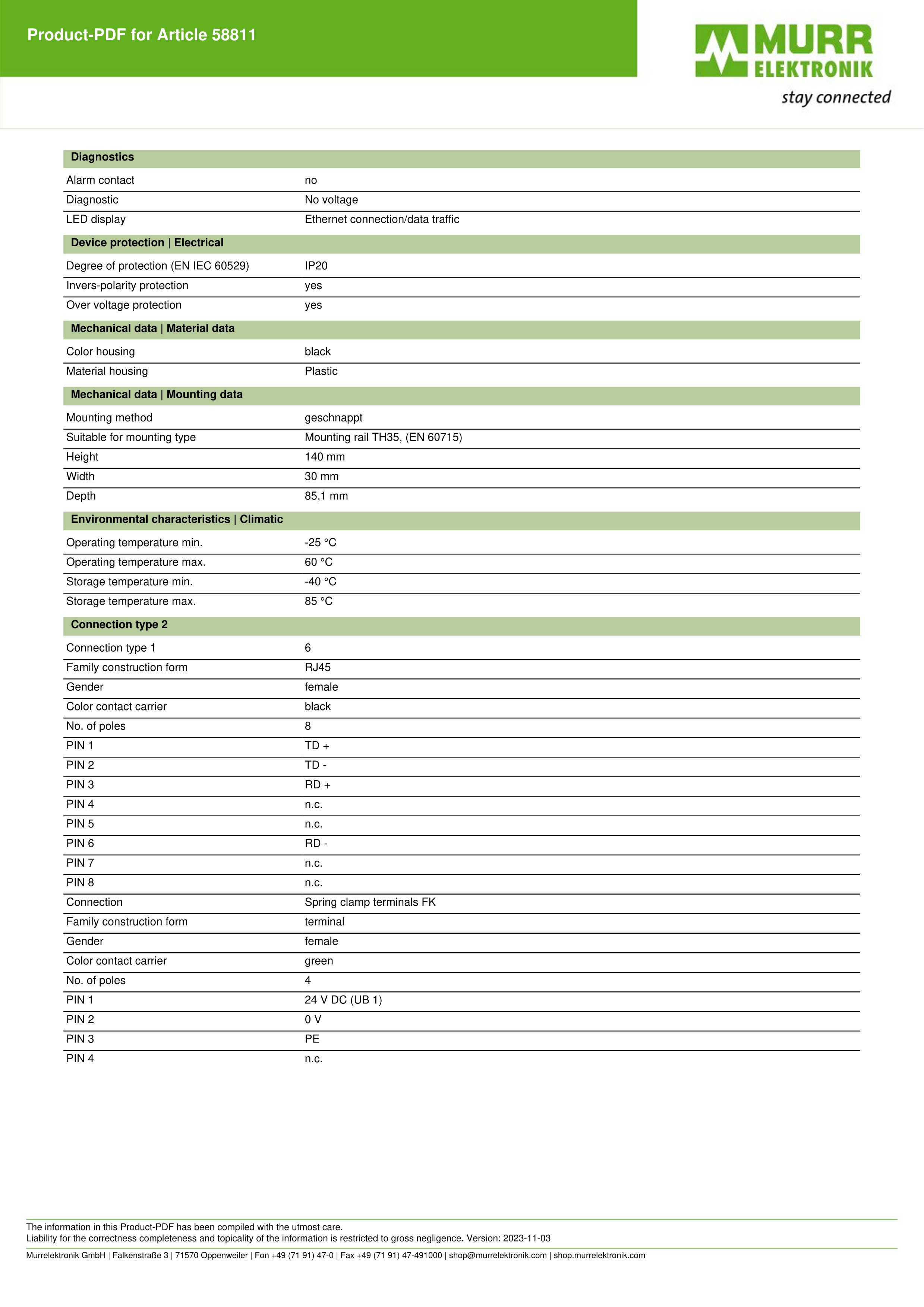[무어(MURR)] 스위칭 허브 58811 (6포트, RJ45, Switch/HUB)